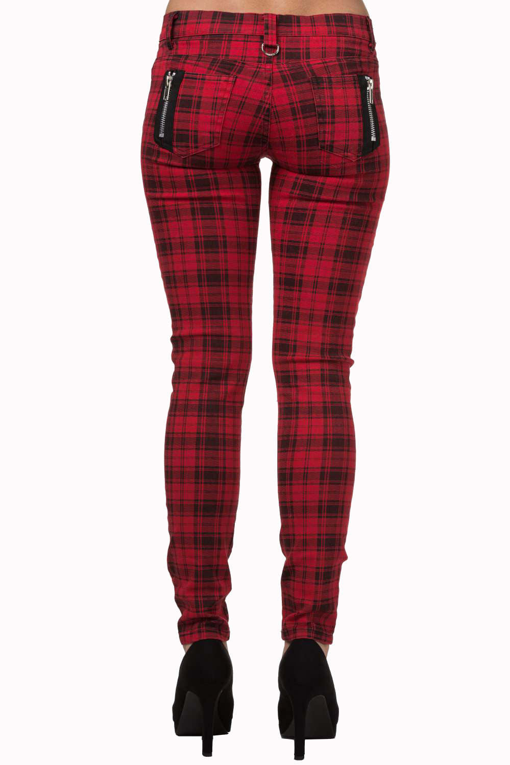 Skinny Ripped Check Jeans Purple Red White by Banned Alternative ...