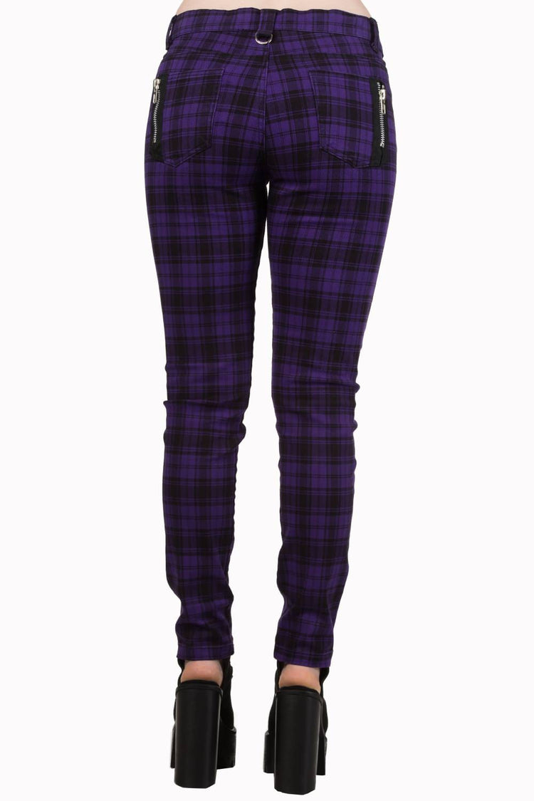 Skinny Ripped Check Jeans Purple Red White by Banned Alternative ...